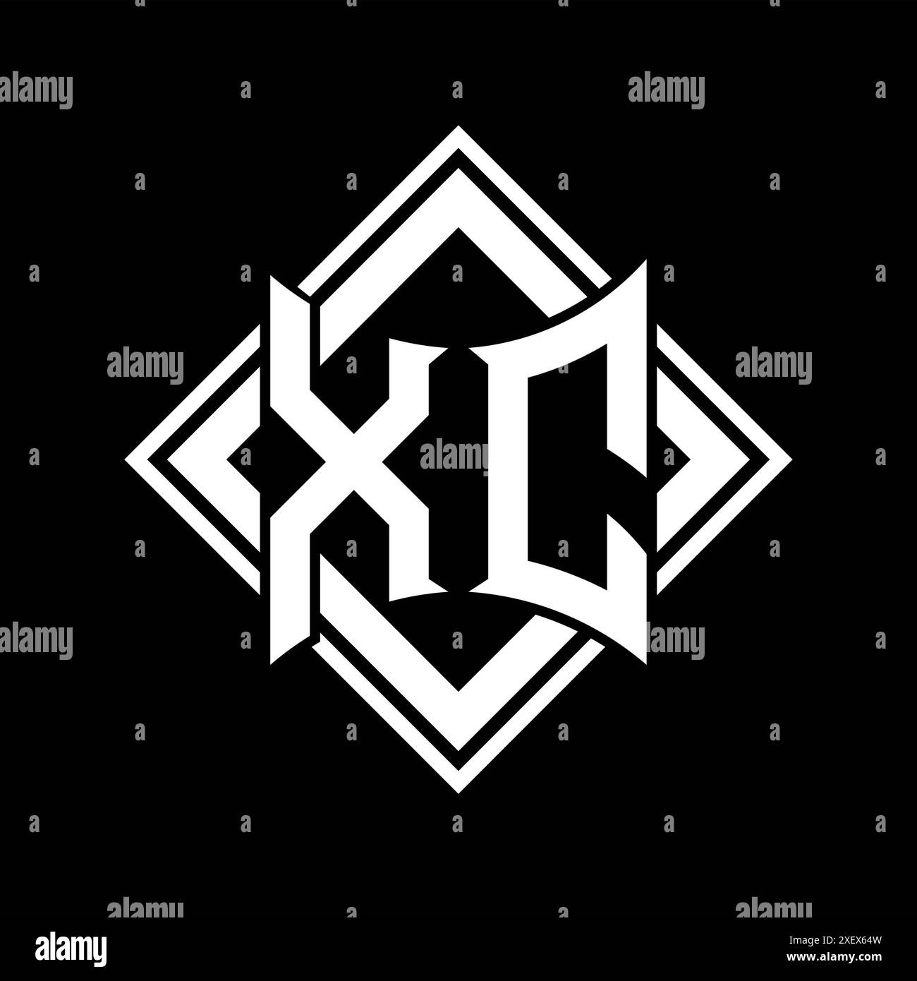 XC Letter logo with abstract shield shape with square white outline on black background template ...