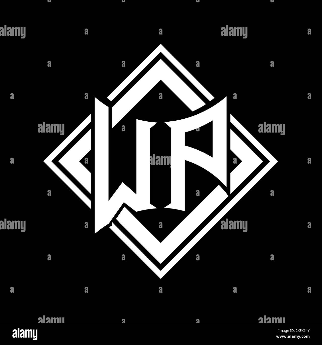 WP Letter logo with abstract shield shape with square white outline on ...