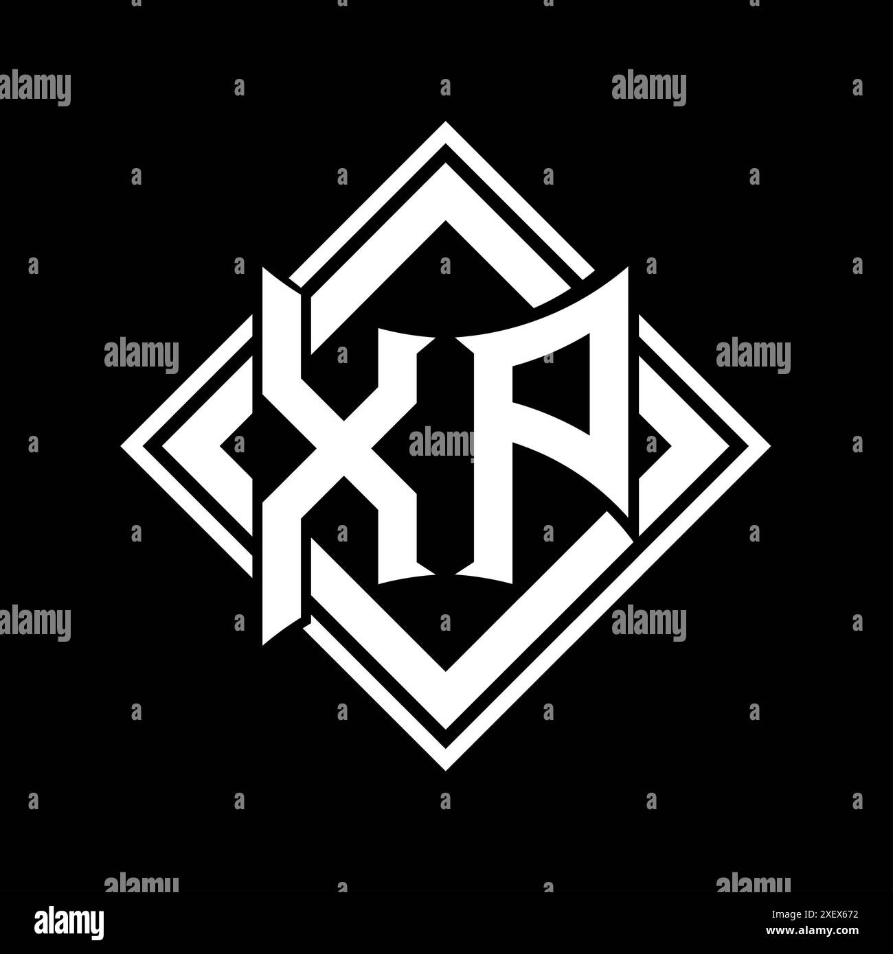 XP Letter logo with abstract shield shape with square white outline on ...