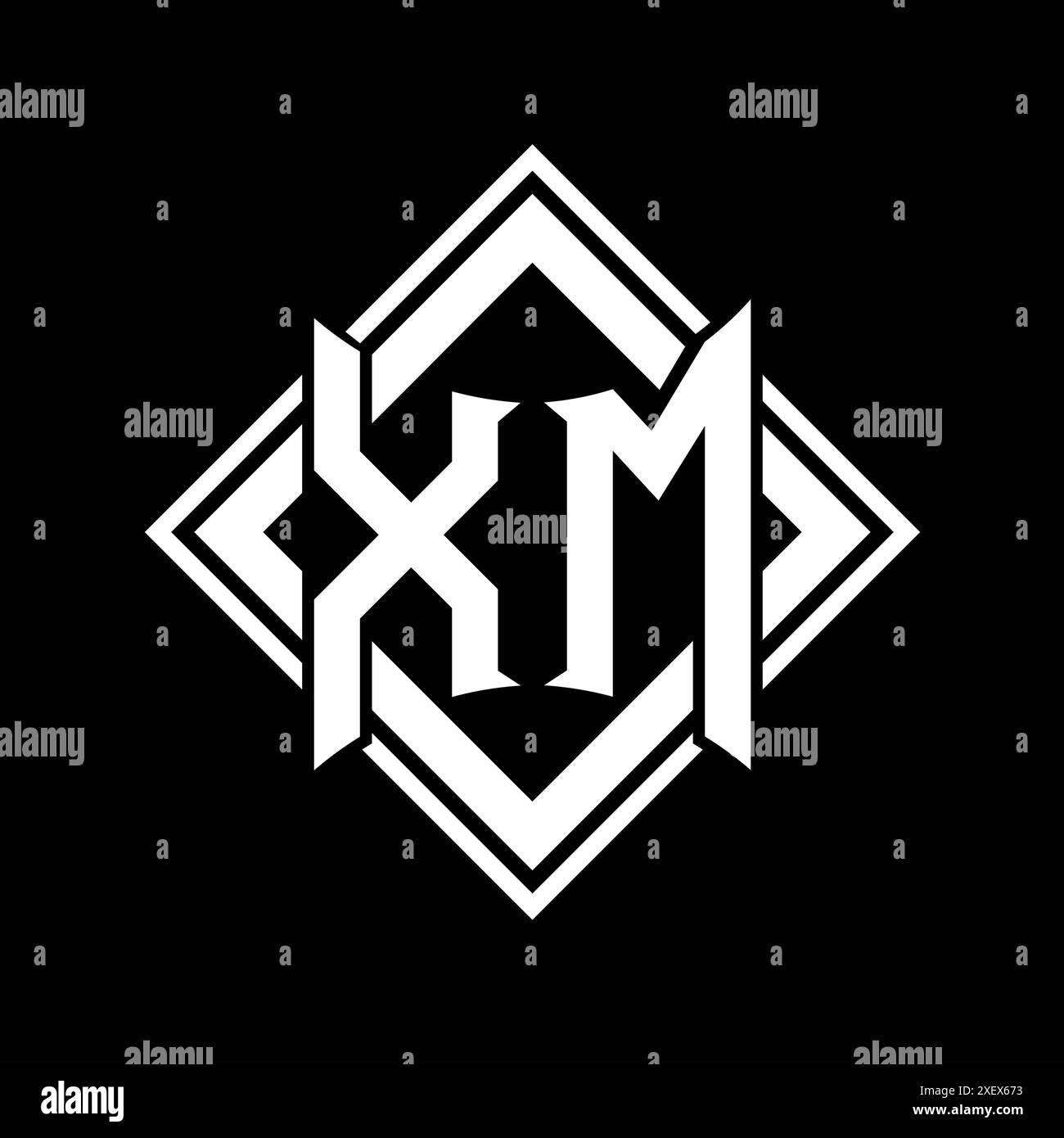 XM Letter logo with abstract shield shape with square white outline on ...