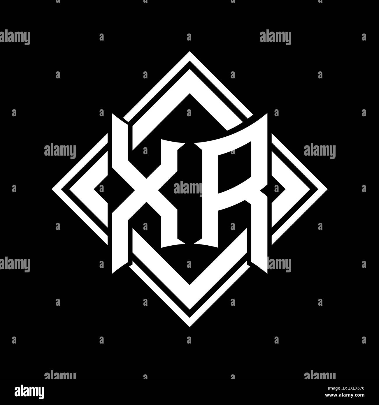 XR Letter logo with abstract shield shape with square white outline on ...