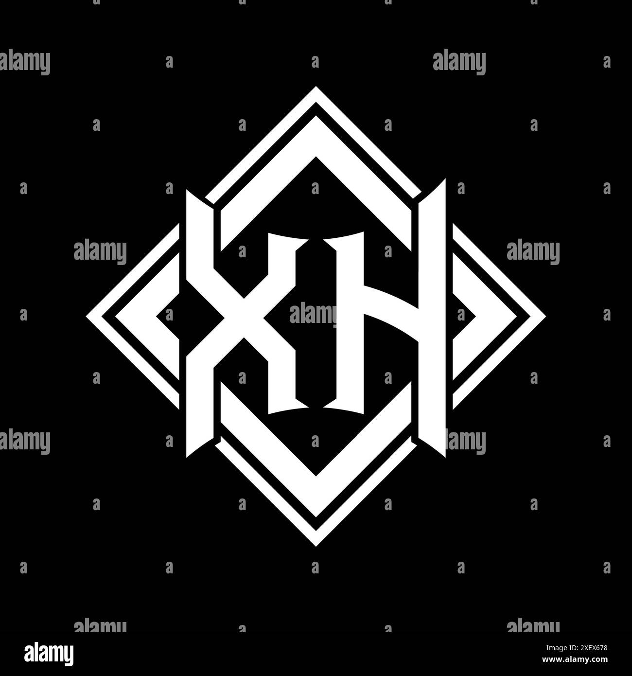 XH Letter logo with abstract shield shape with square white outline on ...