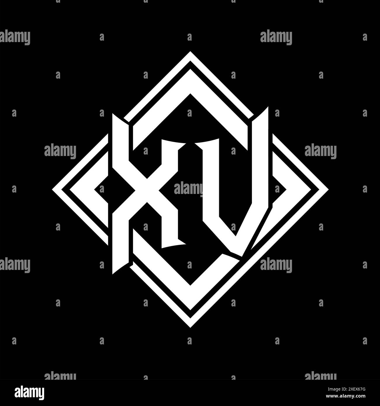 XV Letter logo with abstract shield shape with square white outline on ...