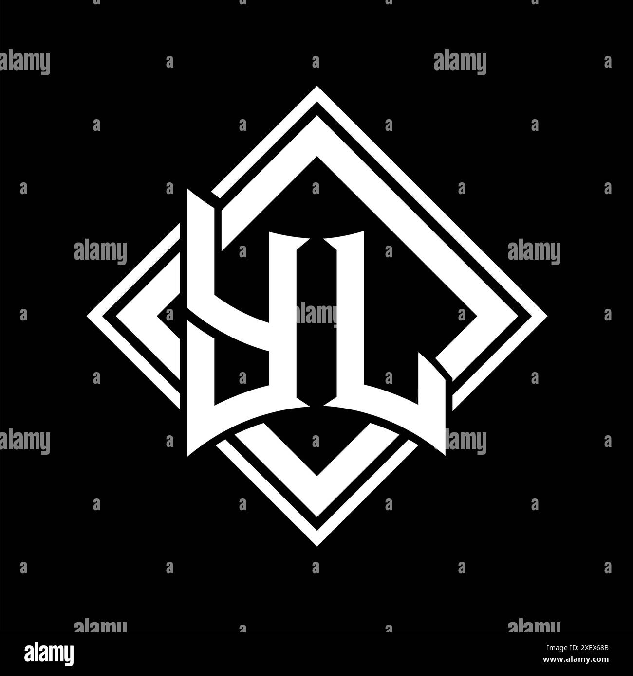 YL Letter logo with abstract shield shape with square white outline on ...