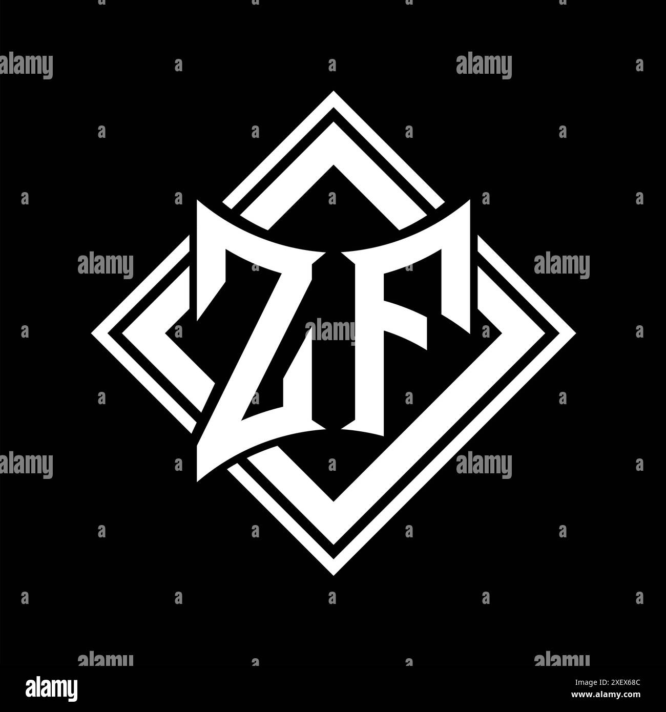 ZF Letter logo with abstract shield shape with square white outline on ...