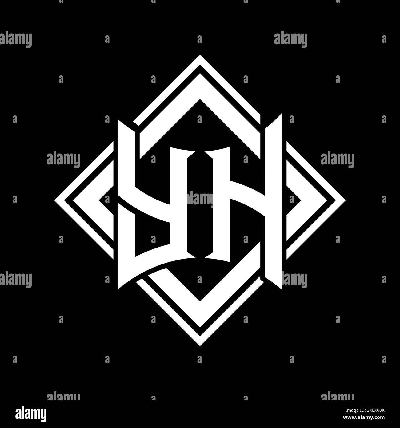 YH Letter logo with abstract shield shape with square white outline on ...