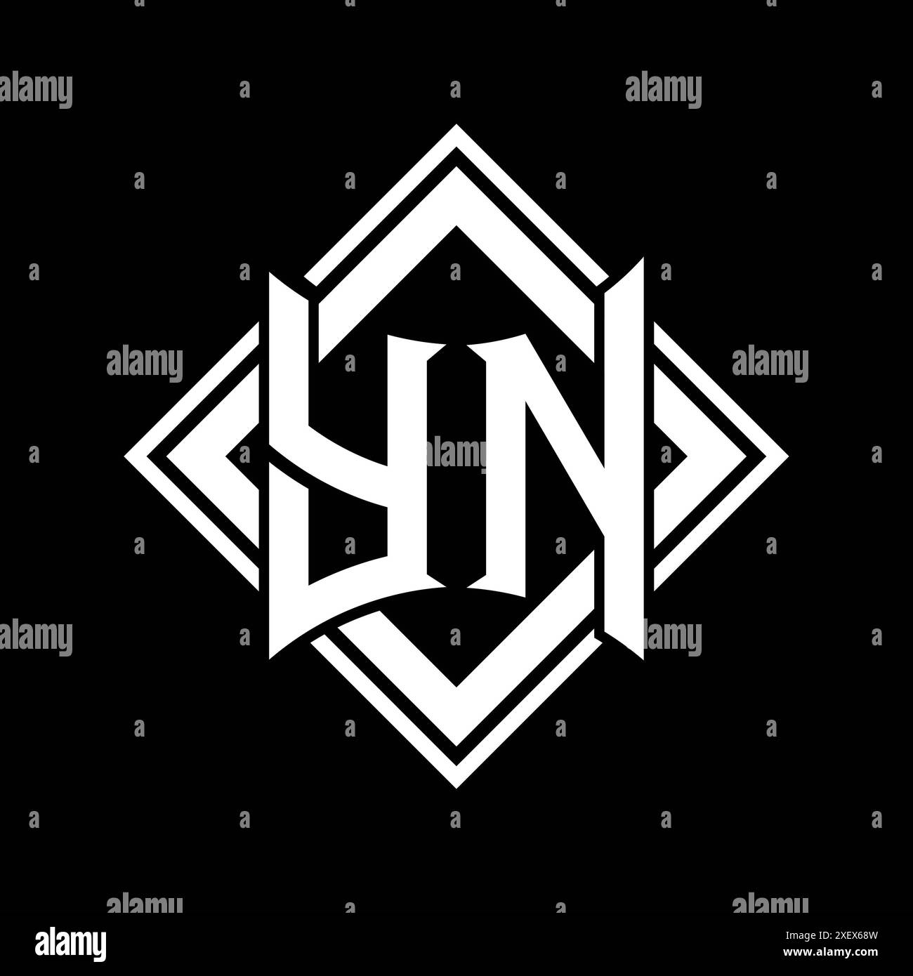 YN Letter logo with abstract shield shape with square white outline on ...
