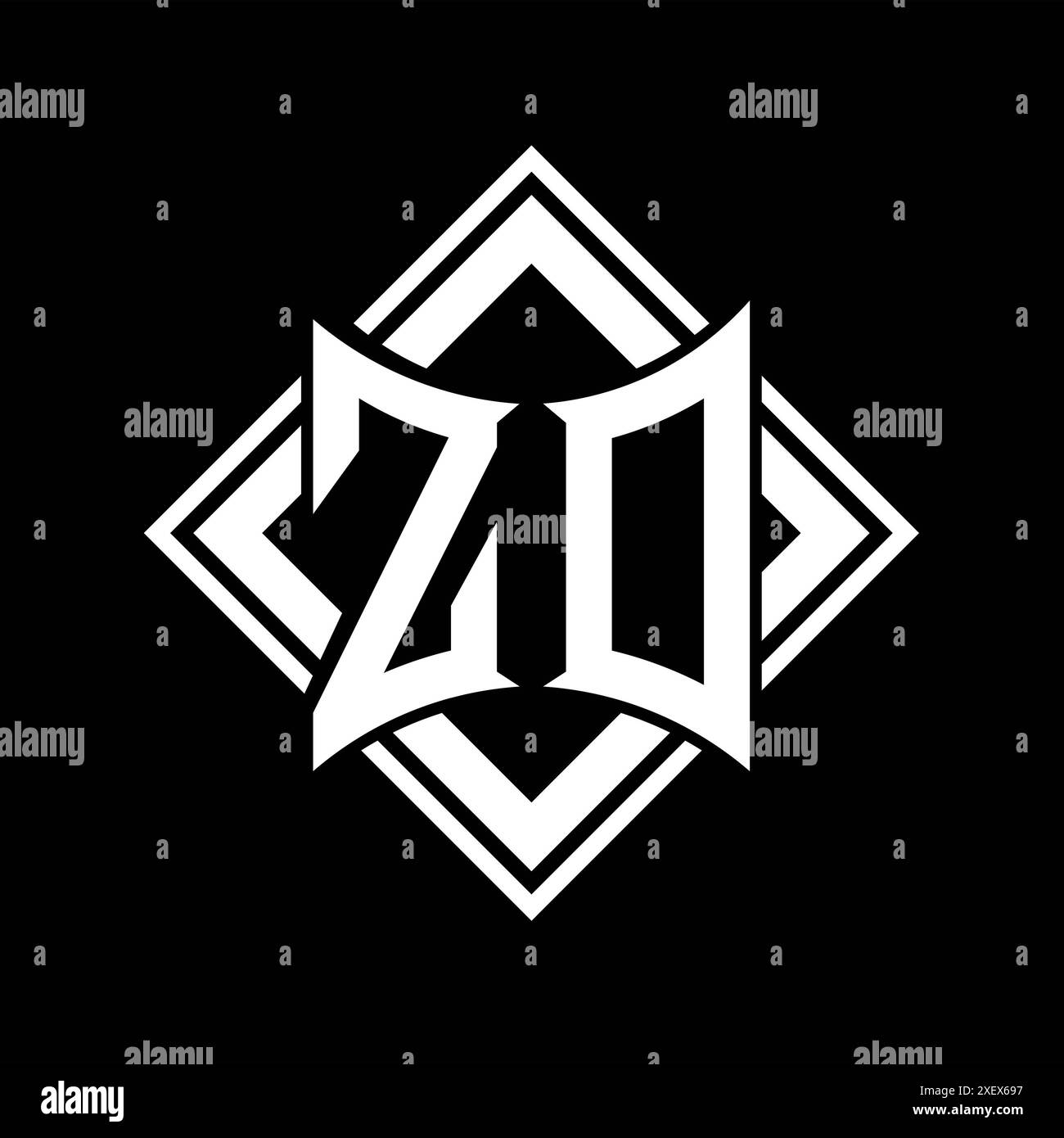ZD Letter logo with abstract shield shape with square white outline on ...