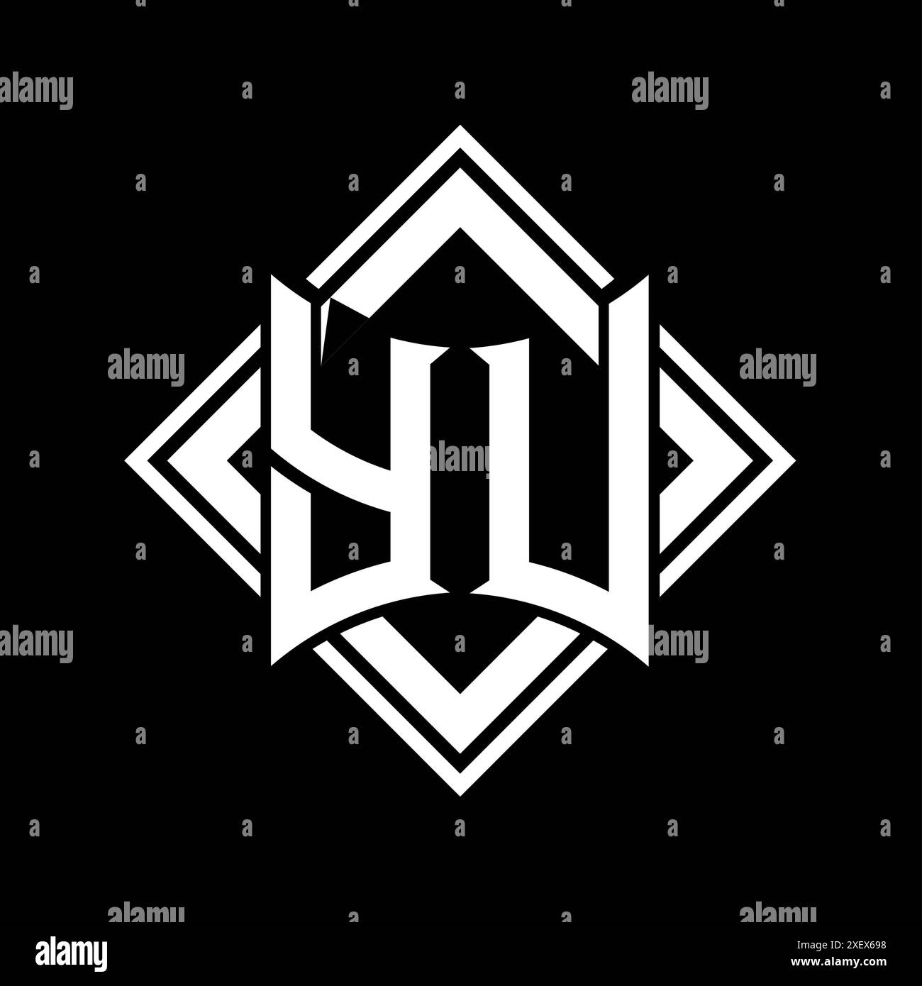 YU Letter logo with abstract shield shape with square white outline on ...