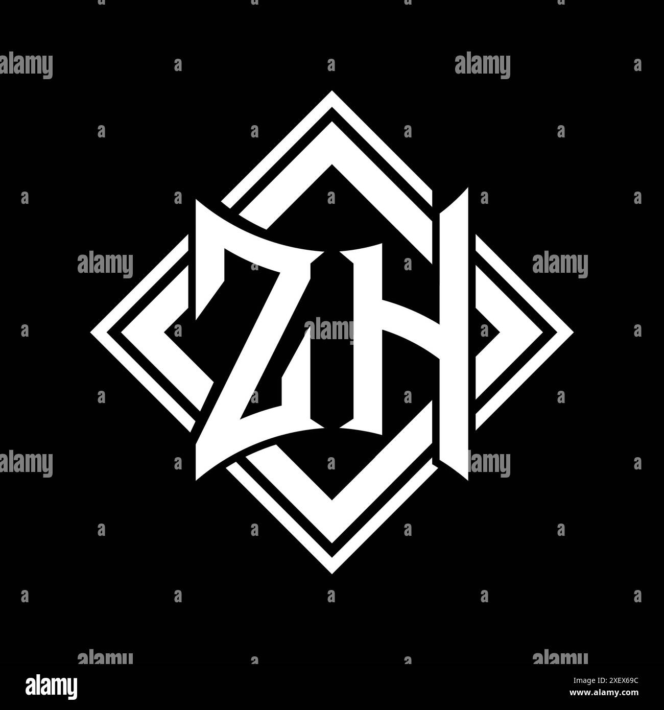 ZH Letter logo with abstract shield shape with square white outline on ...