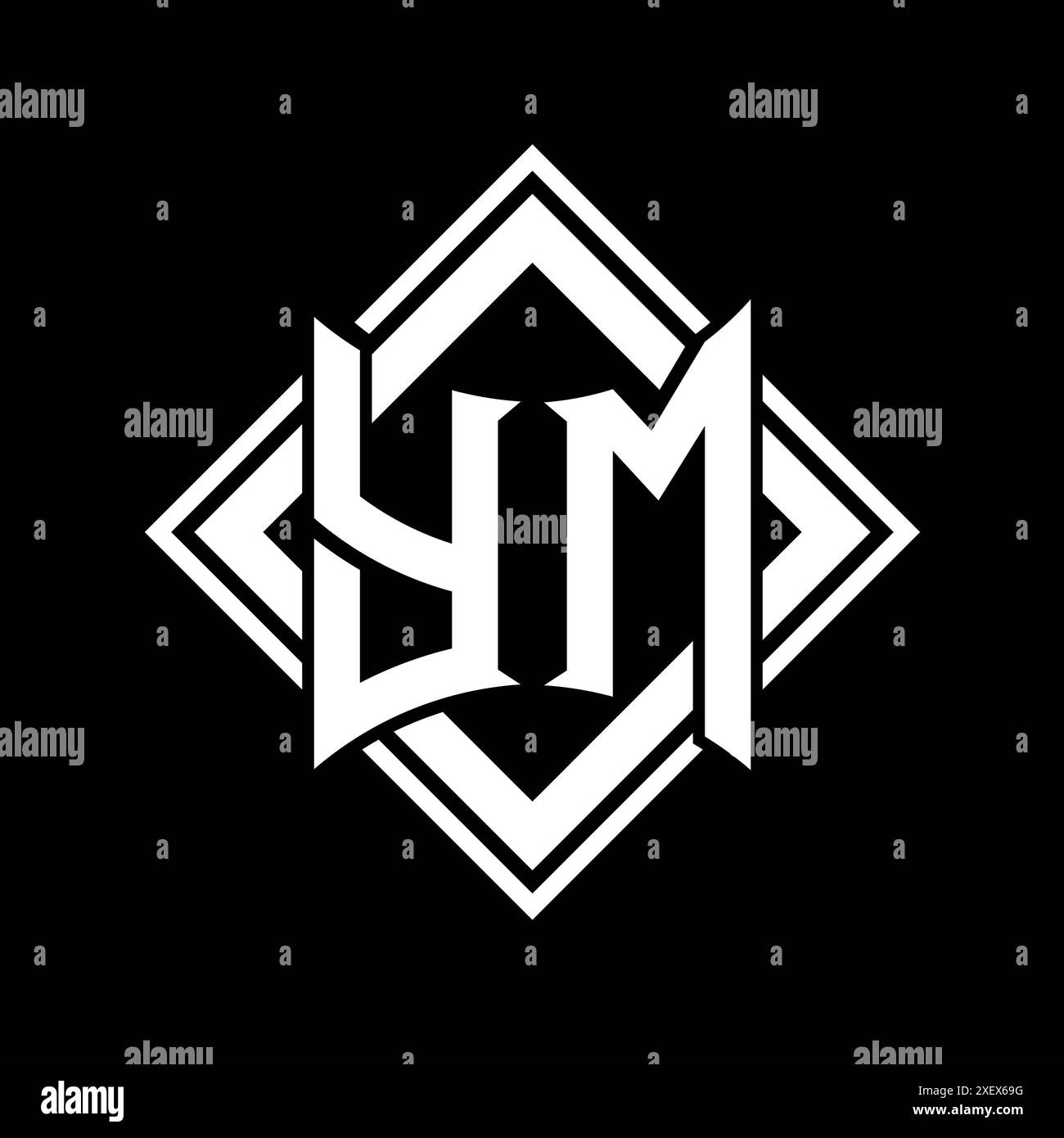 YM Letter logo with abstract shield shape with square white outline on ...