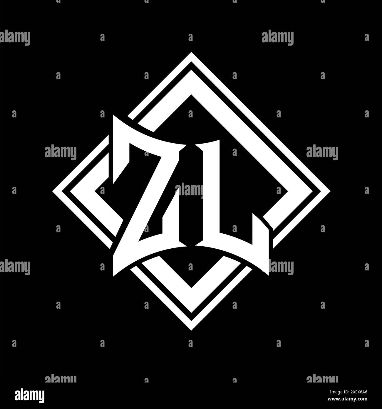 ZL Letter logo with abstract shield shape with square white outline on ...