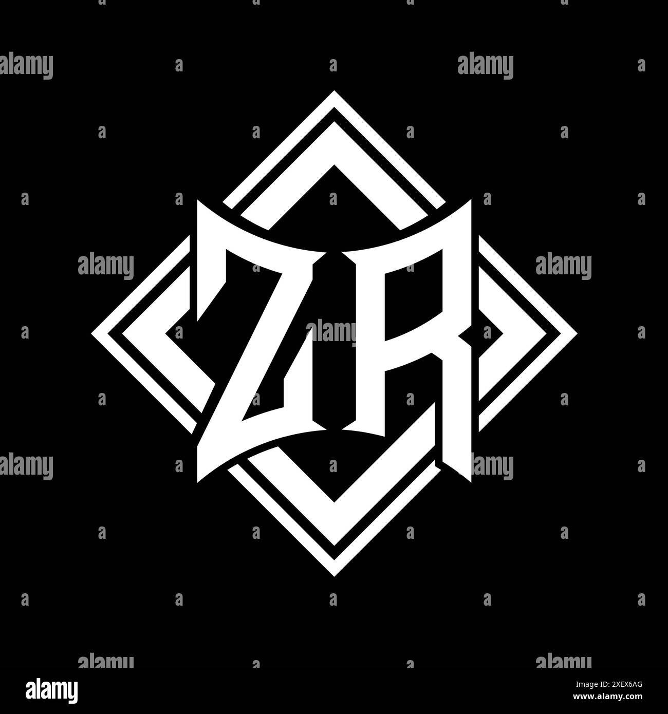 ZR Letter logo with abstract shield shape with square white outline on ...