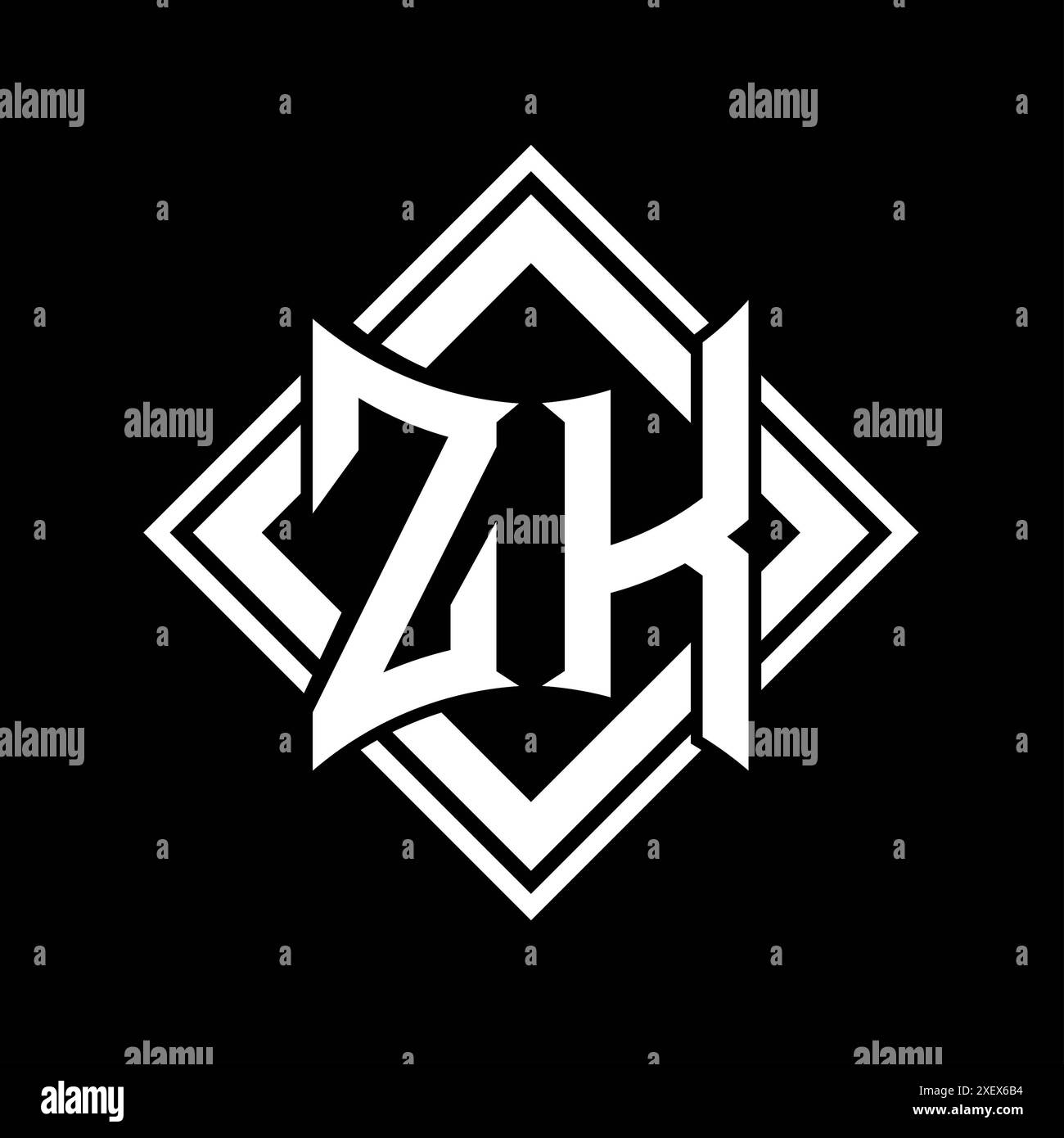 ZK Letter logo with abstract shield shape with square white outline on ...
