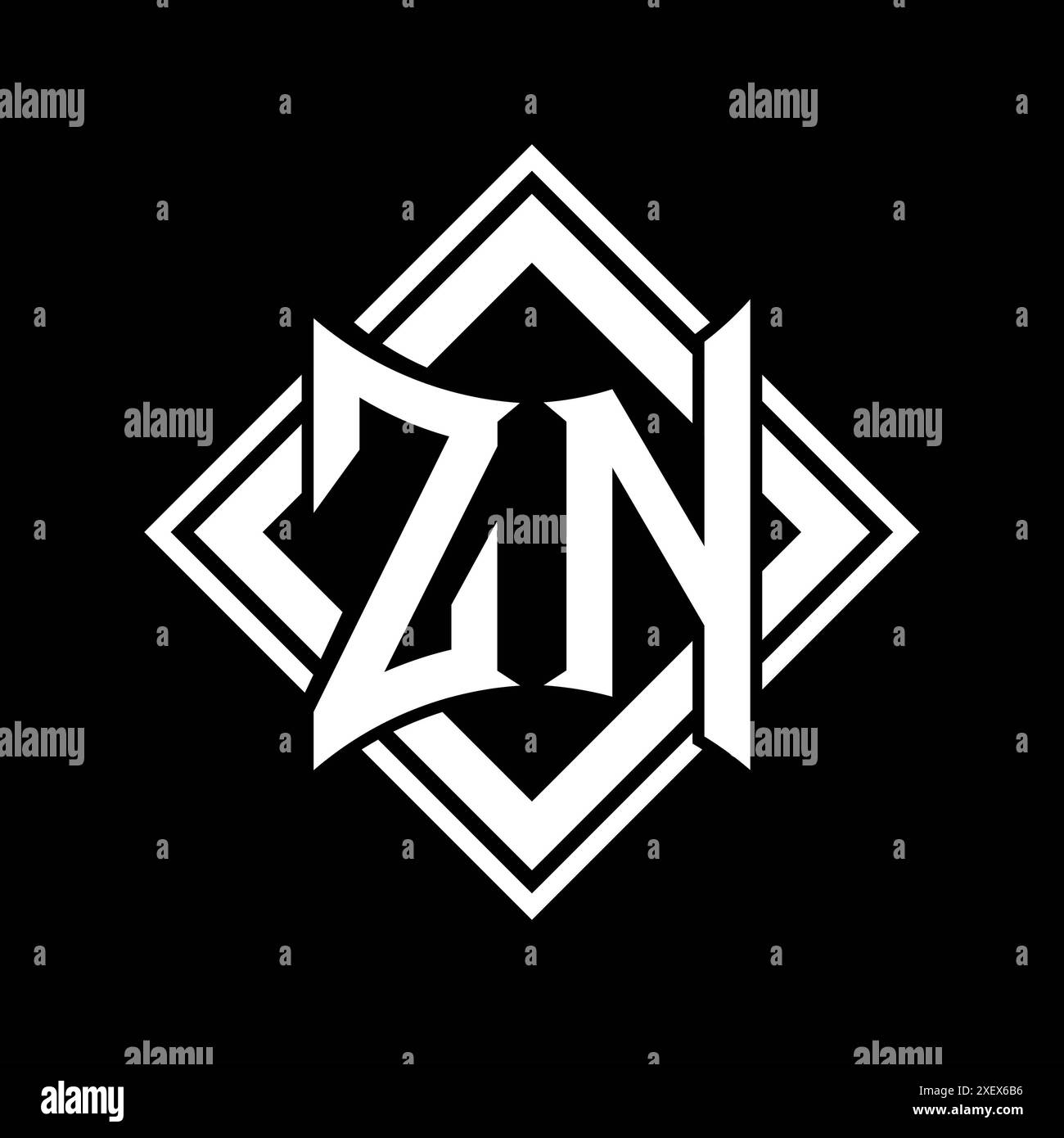 ZN Letter logo with abstract shield shape with square white outline on ...