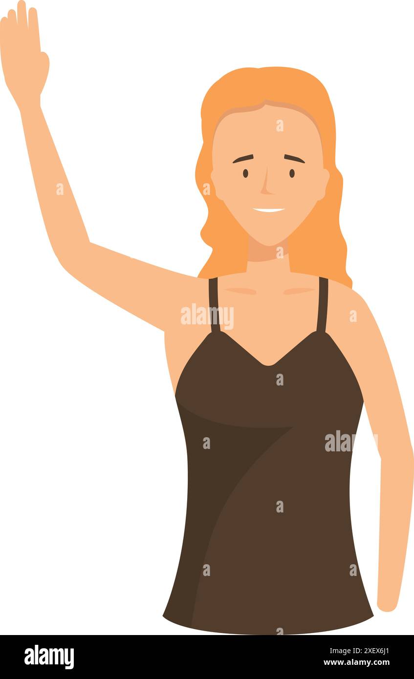 Smiling woman is greeting someone with a wave of her hand Stock Vector ...