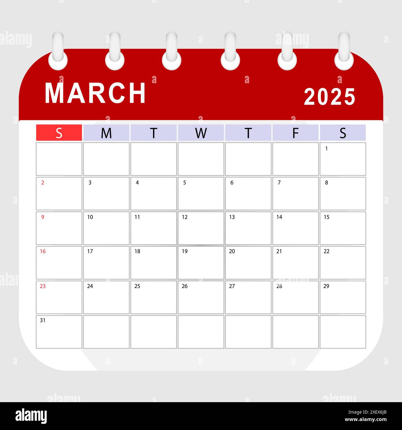 March 2025 calendar. Monthly planner template. Sunday start. Vector ...