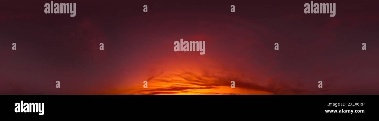 Dark moody twilight Sunset sky 360 panorama with bright glowing red ...