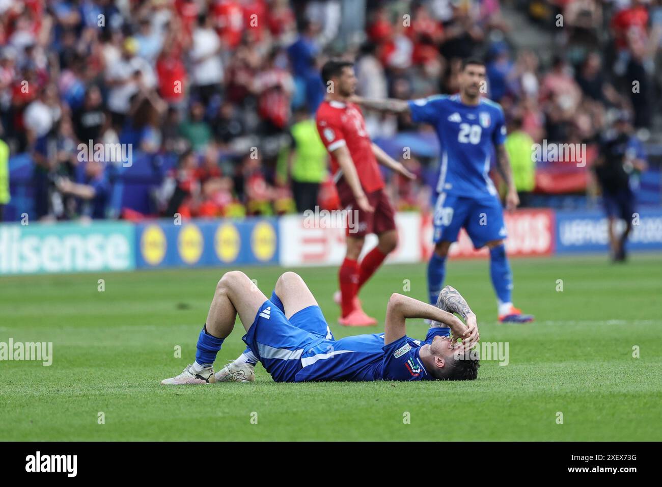 Berlin, Germany. 29th June, 2024. Alessandro Bastoni of Italy reacts ...