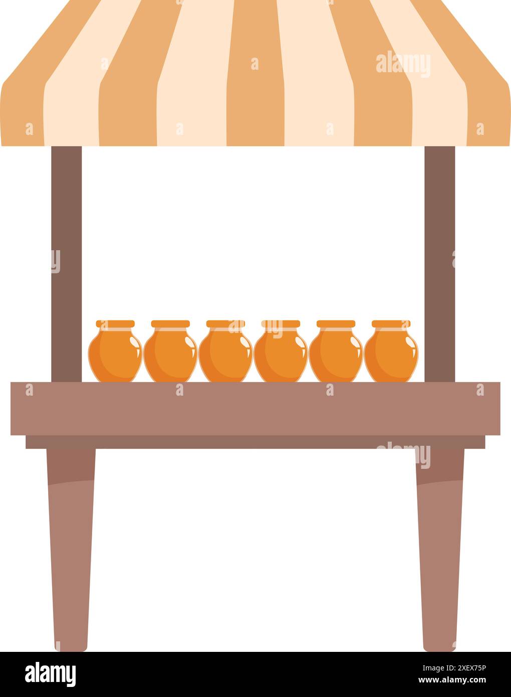 Simple wooden market stall with a striped awning hi-res stock ...