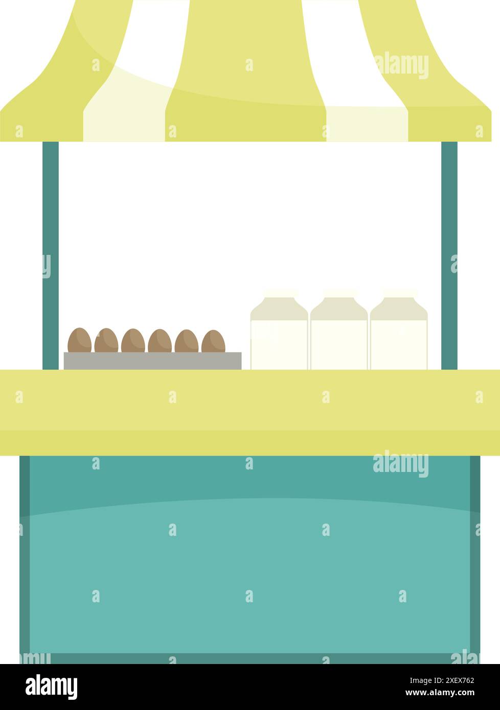 Street food stall with striped awning selling fresh eggs and milk in ...