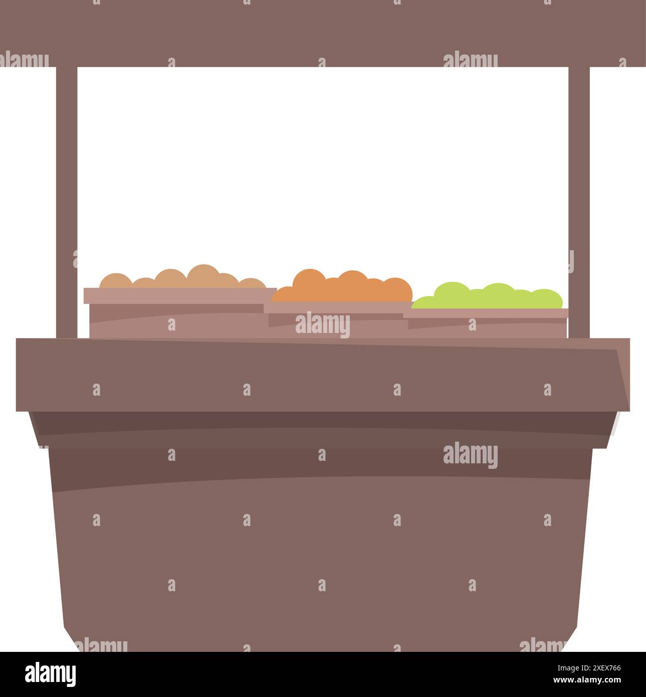 Simple illustration of a wooden market stall displaying fresh fruit and ...