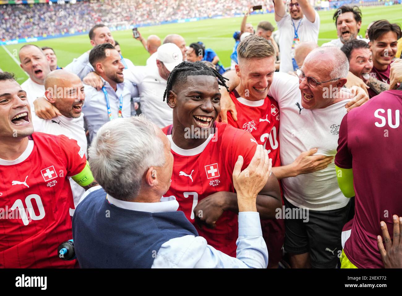 Berlin, Germany. 29th June, 2024. Breel Donald Embolo (C) of ...