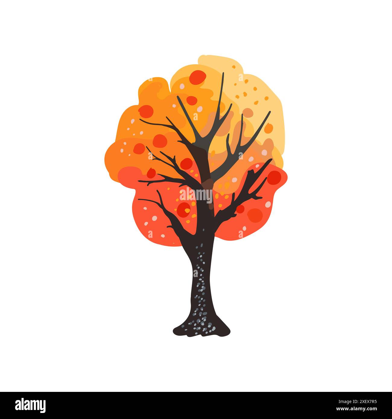 Minimalistic tree with red leaves. Tender watercolor autumn. Hand drawn ...