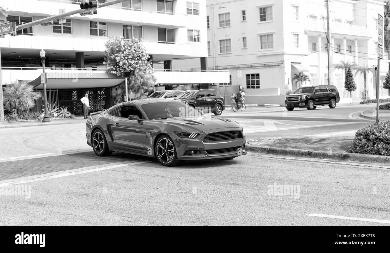 Miami Beach, Florida USA - April 14, 2021: red ford mustang 5.0 gt cs ...