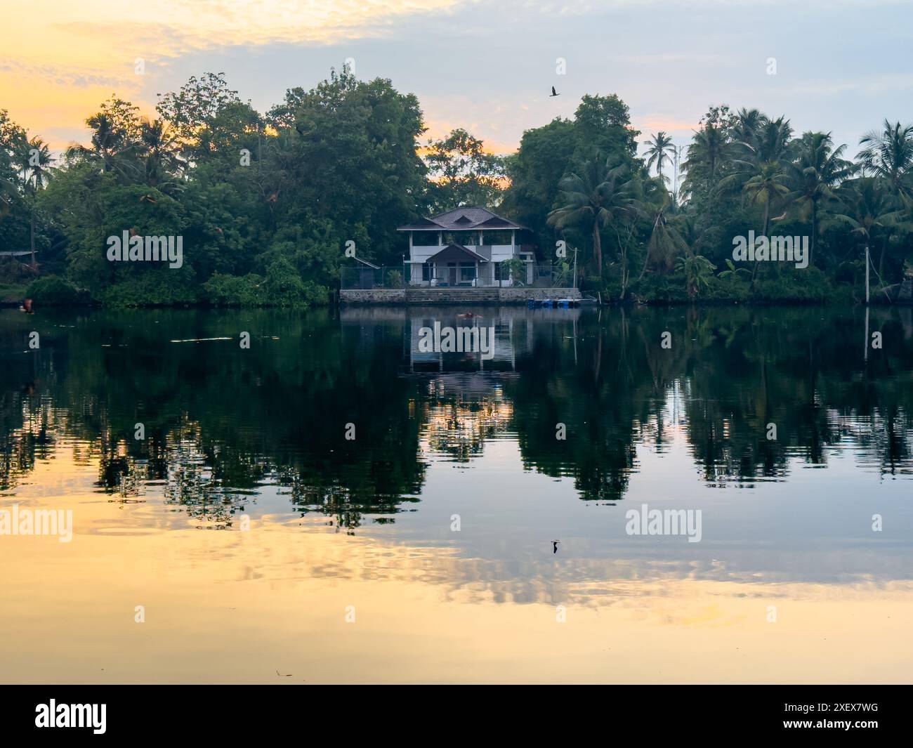 Beautiful symmetrical reflection view of the kochi backwaters in the ...