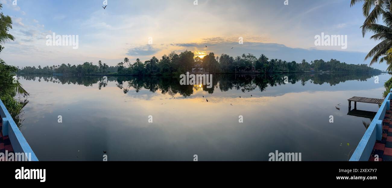 Beautiful symmetrical reflection view of the kochi backwaters in the ...