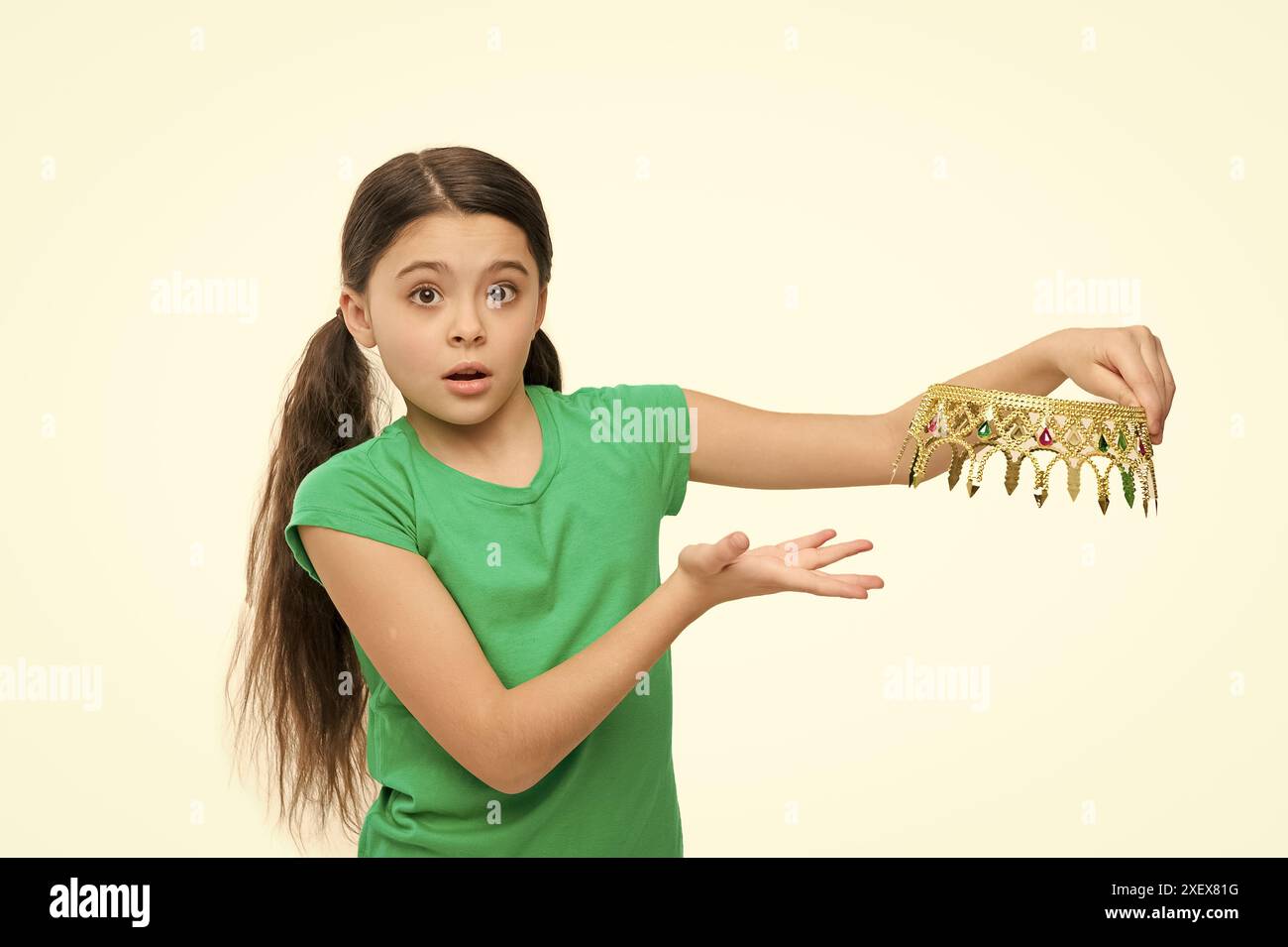 Childhood concept. Every girl dreaming to become princess. Lady little ...