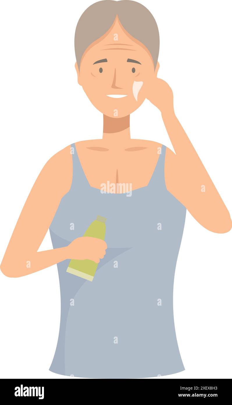 Senior woman is applying anti aging face cream as part of her daily ...
