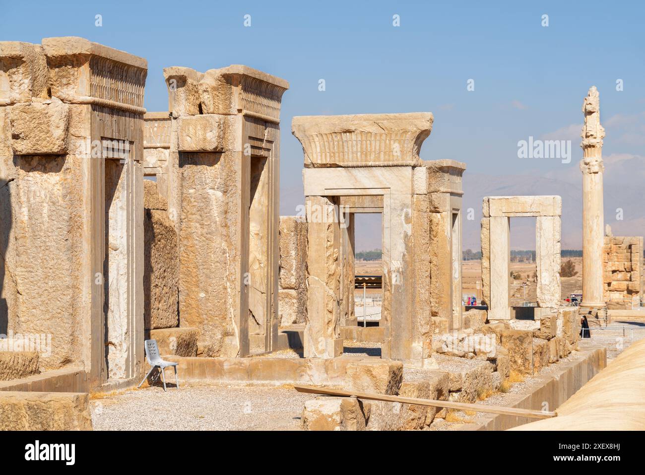 Side view of ruins of the Tachara Palace on blue sky background in ...