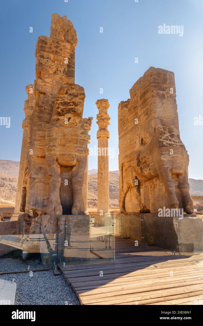 Scenic ruins of the Gate of All Nations on blue sky background in ...
