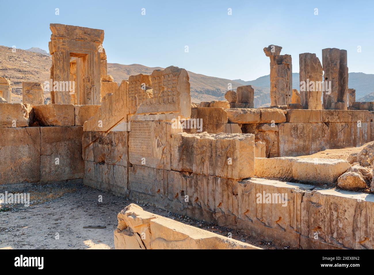 Amazing view of scenic ruins on blue sky background in Persepolis, Iran ...
