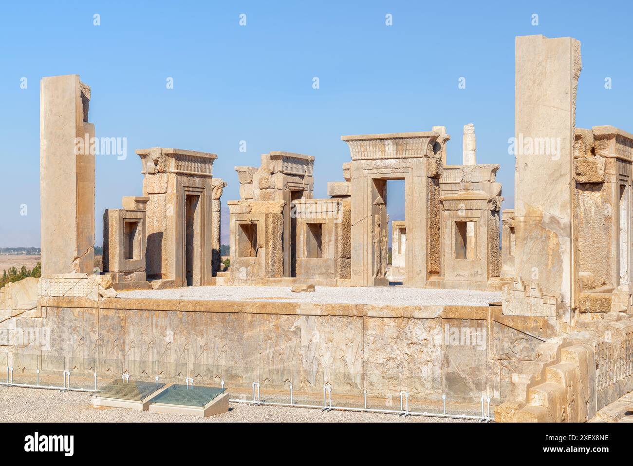 Unusual view of ruins of the Tachara Palace on blue sky background in ...