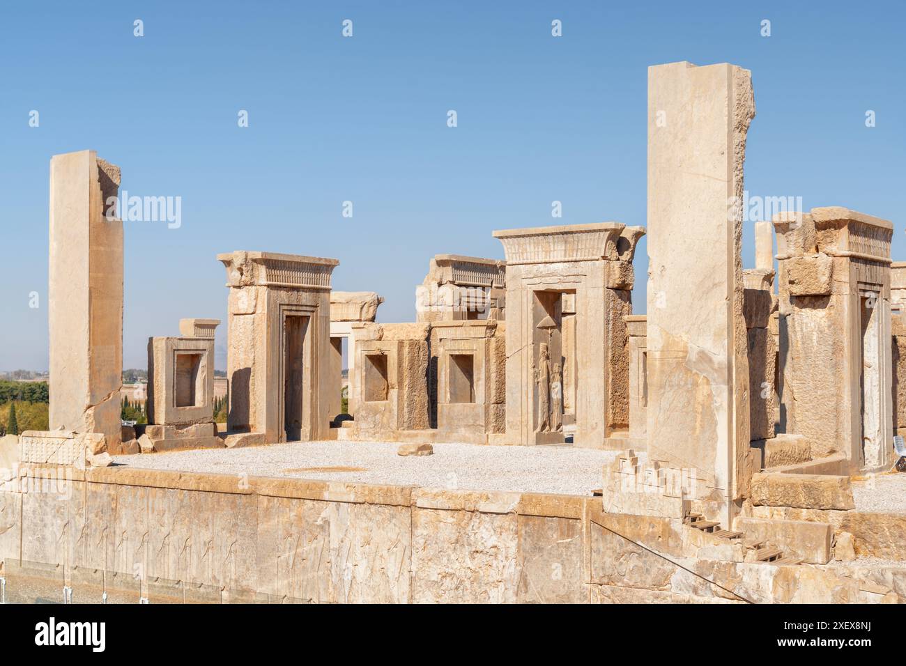 The Tachara Palace on blue sky background in Persepolis, Iran. The most ...