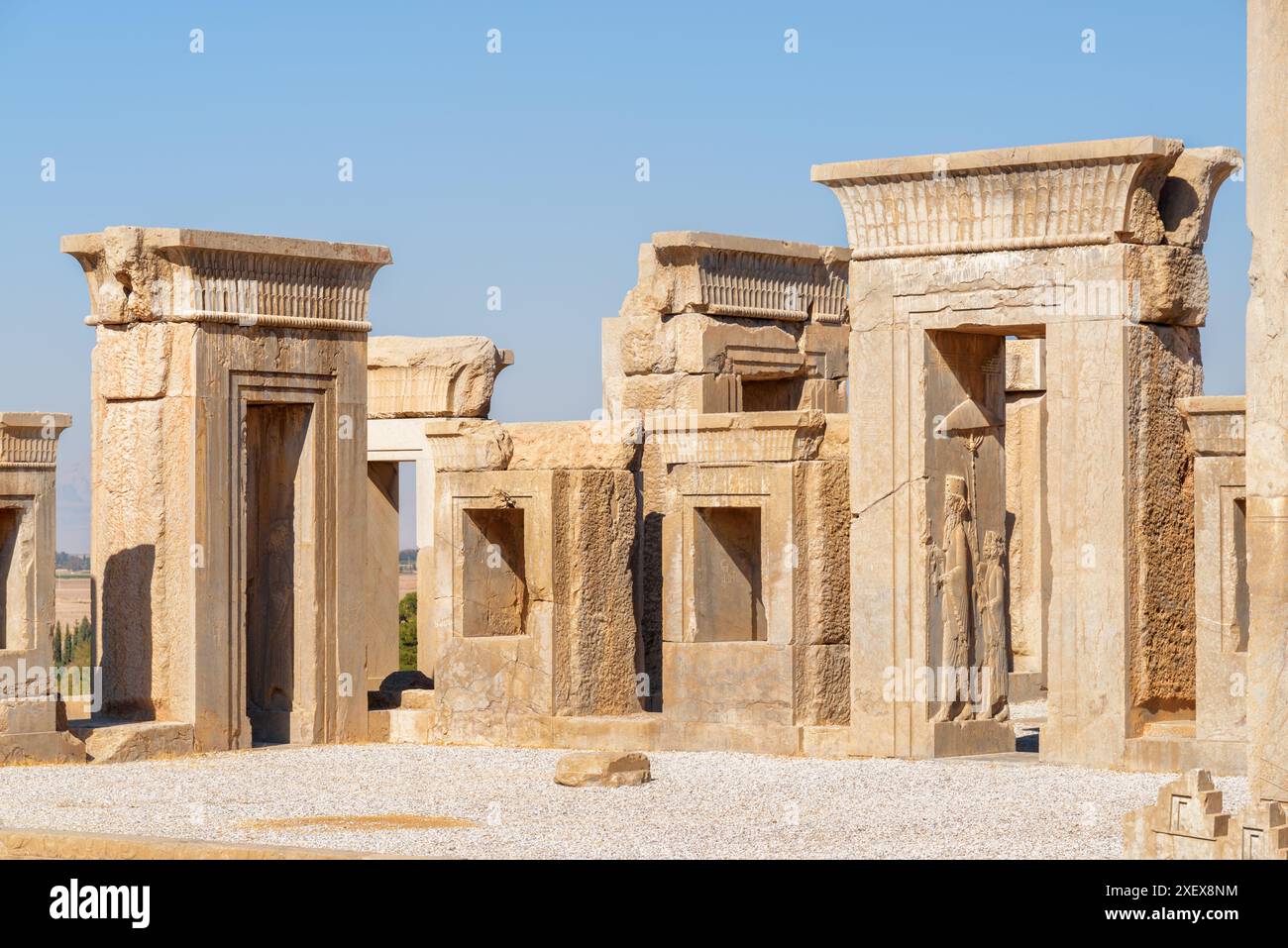 Closeup view of the Tachara Palace on blue sky background in Persepolis ...