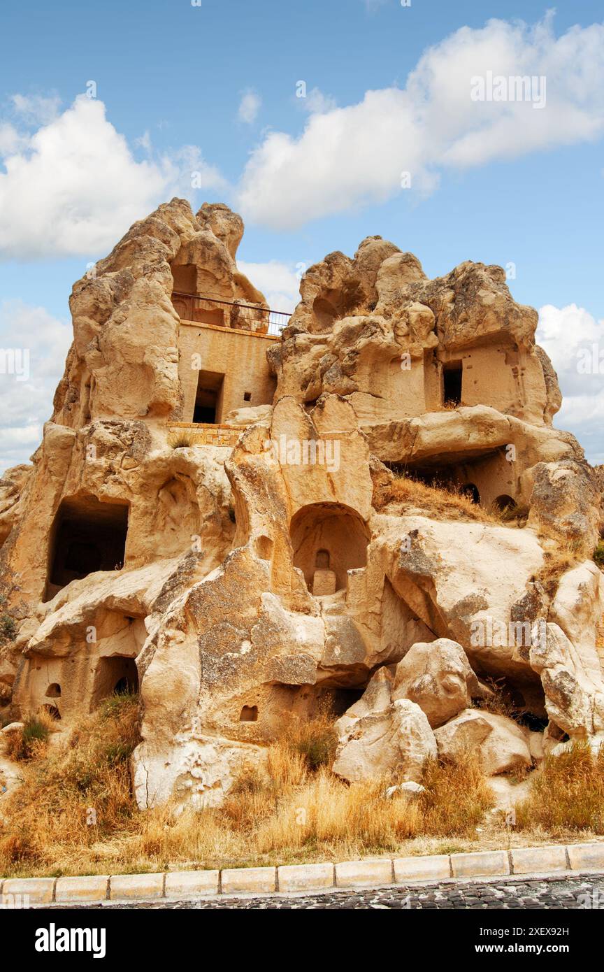 Awesome view of ruins of ancient cave house in Goreme at Cappadocia ...