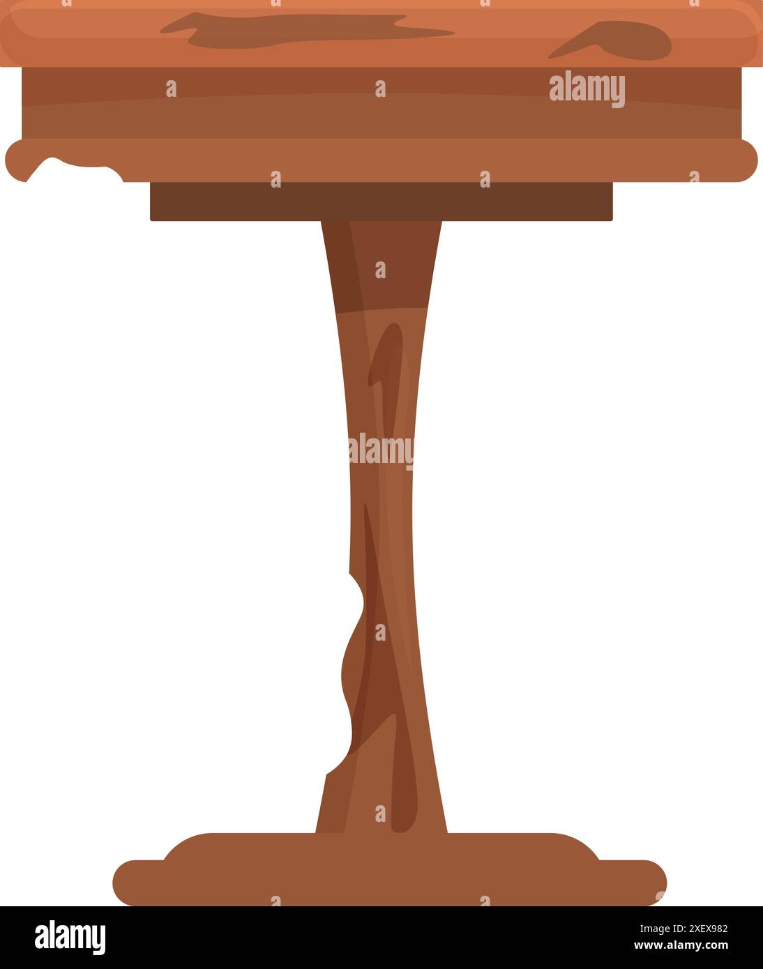 Illustration of an old wooden table with a damaged top and one leg ...