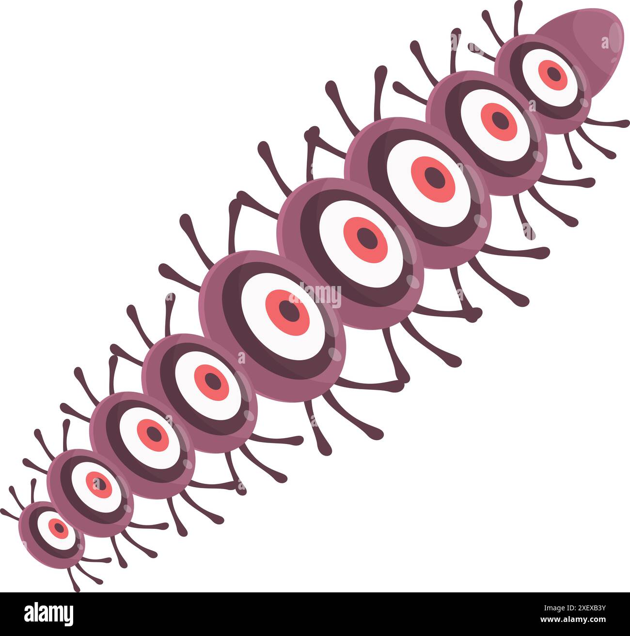 Cartoon illustration of a purple worm monster with many eyes crawling ...