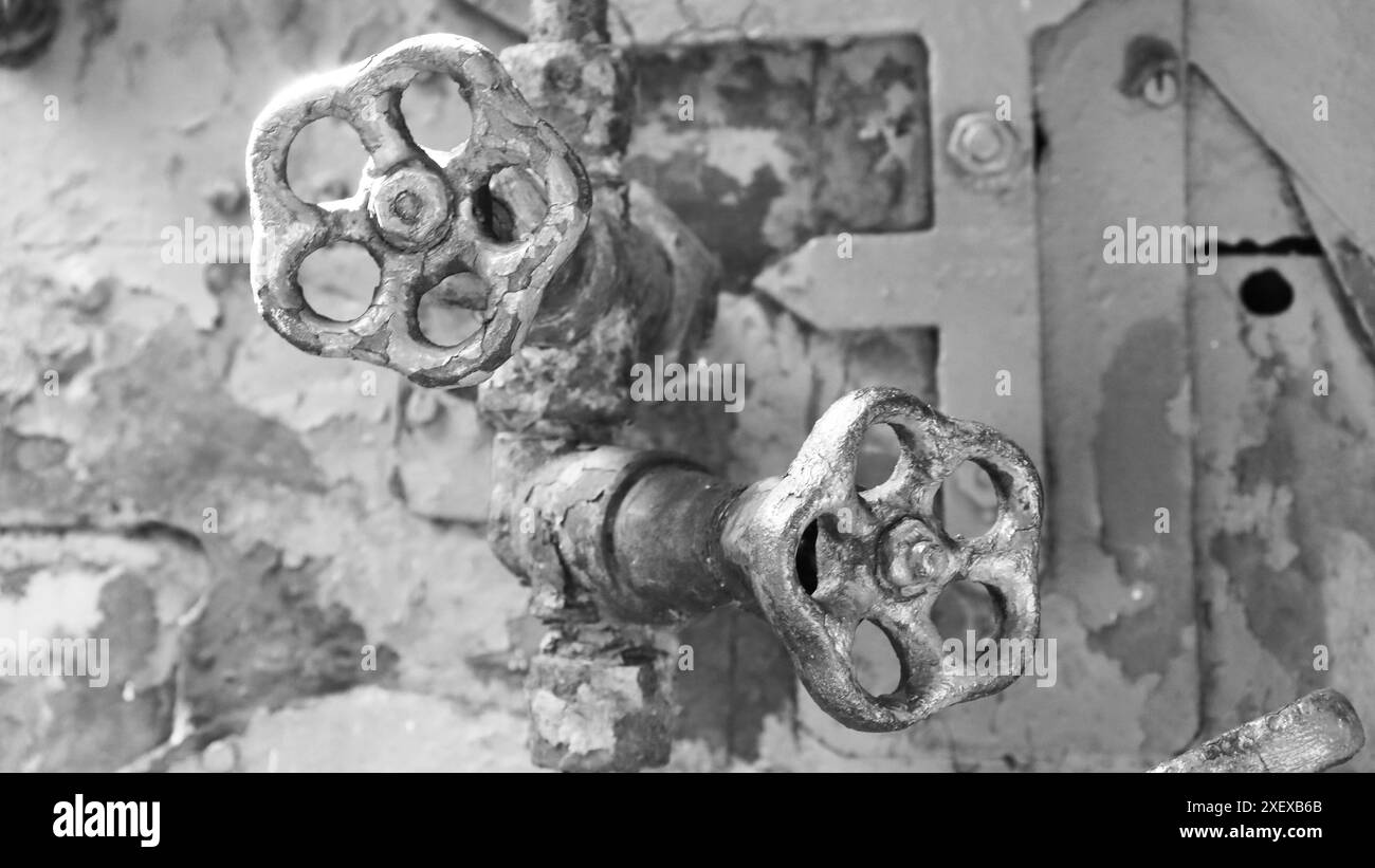 Steam engine controls...Two sulfur shabby retro taps for shutting off ...