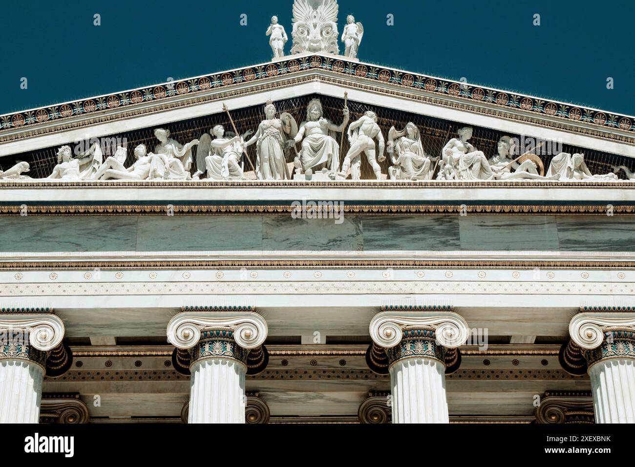 Detail from the Academy of Athens in Athens city, Greece. The marble ...
