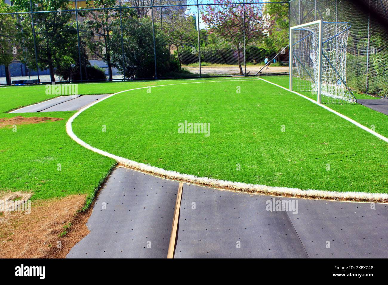 Artificial turf soccer field construction - Athens, Greece, April 17 ...
