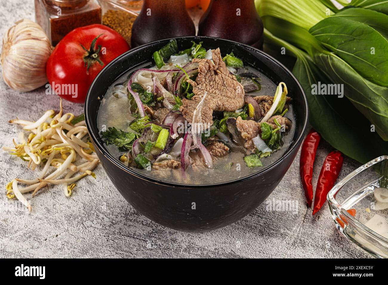 Vietnamese cuisine - Pho Bo soup with beef and noodle Stock Photo - Alamy