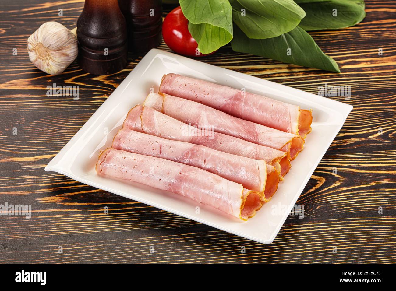 Italian sausage Prosciutto cotto ham appetizer Stock Photo - Alamy