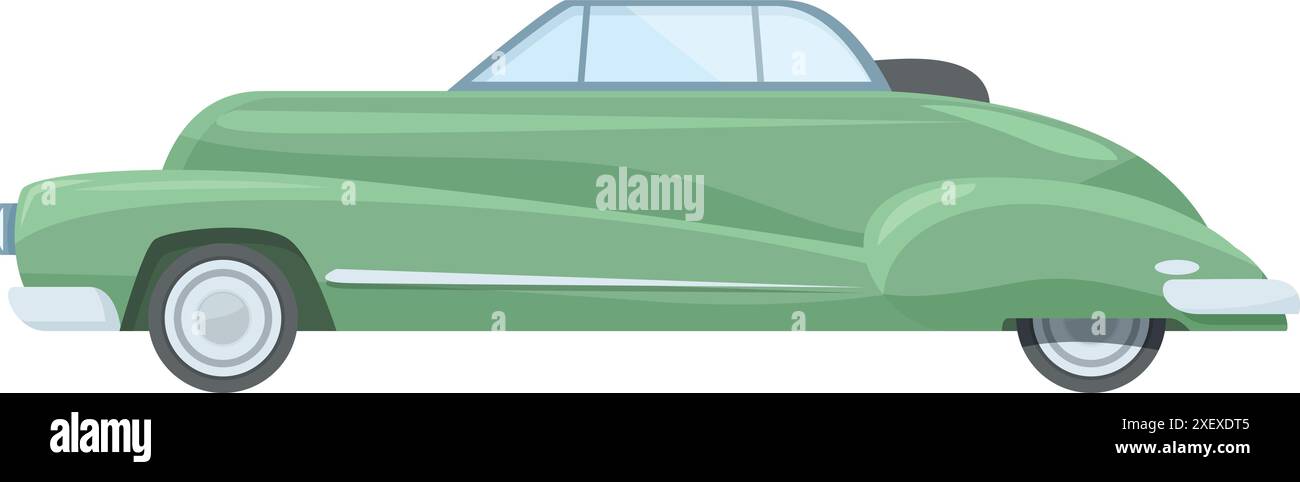 Green convertible vintage car driving from left to right, side view ...