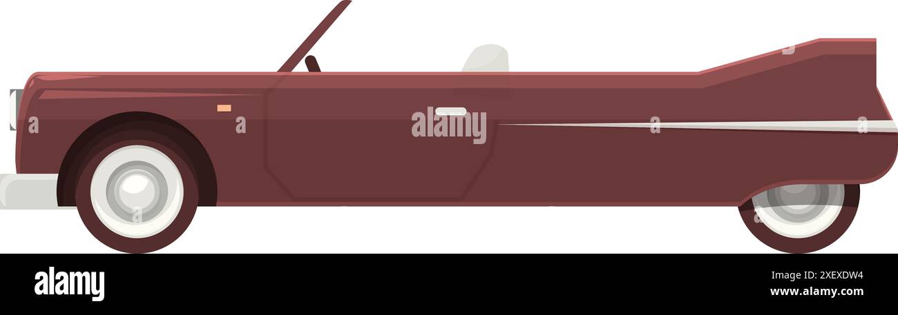 Long red vintage convertible car parked in profile view, luxury car ...