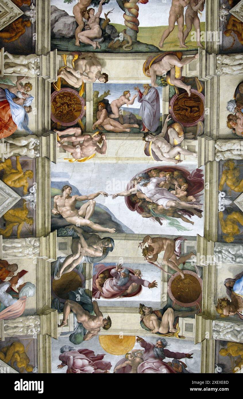 Renaissance frescoes by Michelangelo in the Sistine Chapel, Vatican Palace museums. Vatican City ...